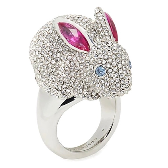 kate spade | Jewelry | Kate Spade Silver Crystal Bunny Statement Ring ...